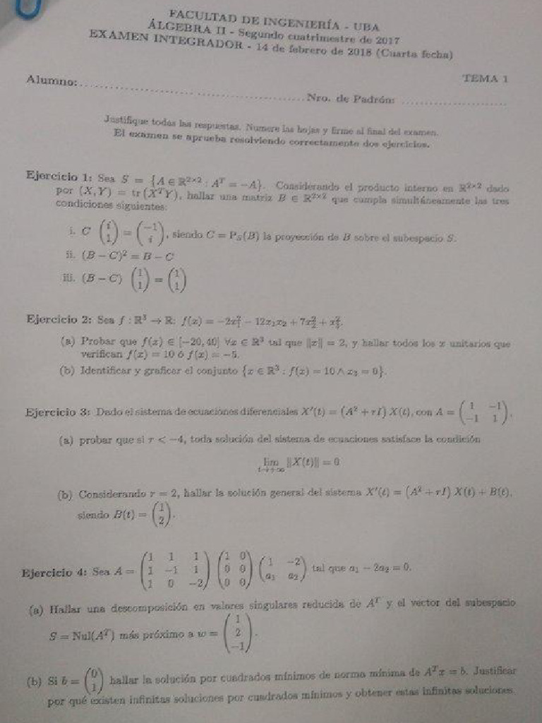 Álgebra II Integrador 14-02-18 | PDF