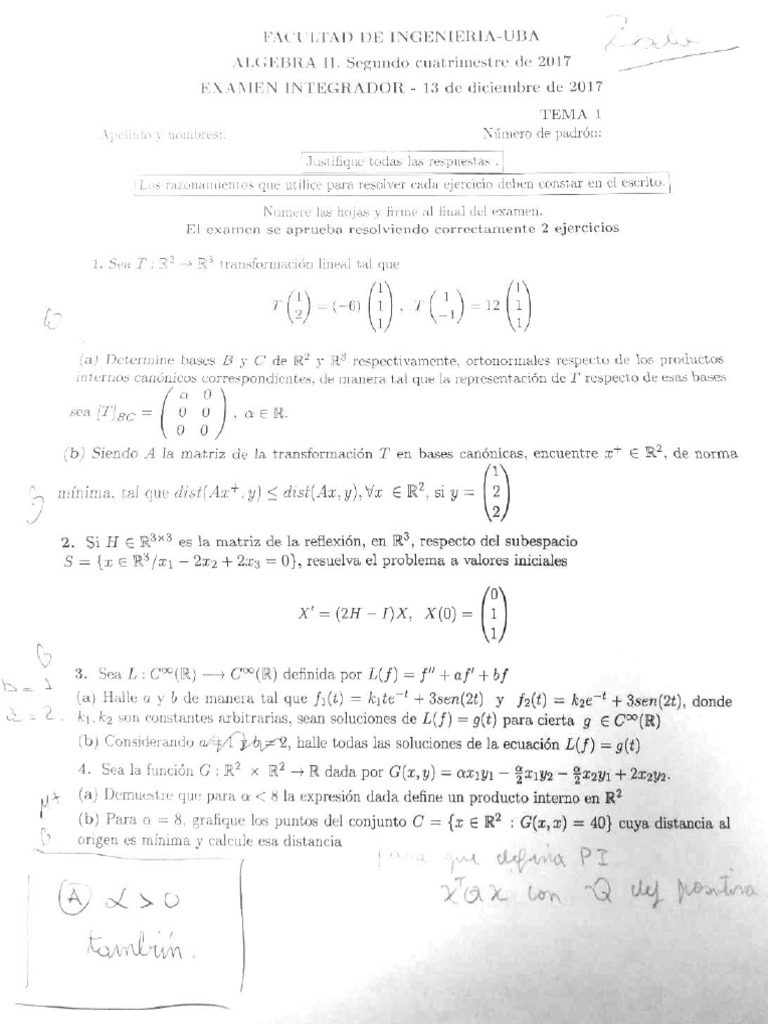 Álgebra II Integrador 13-12-17 | PDF