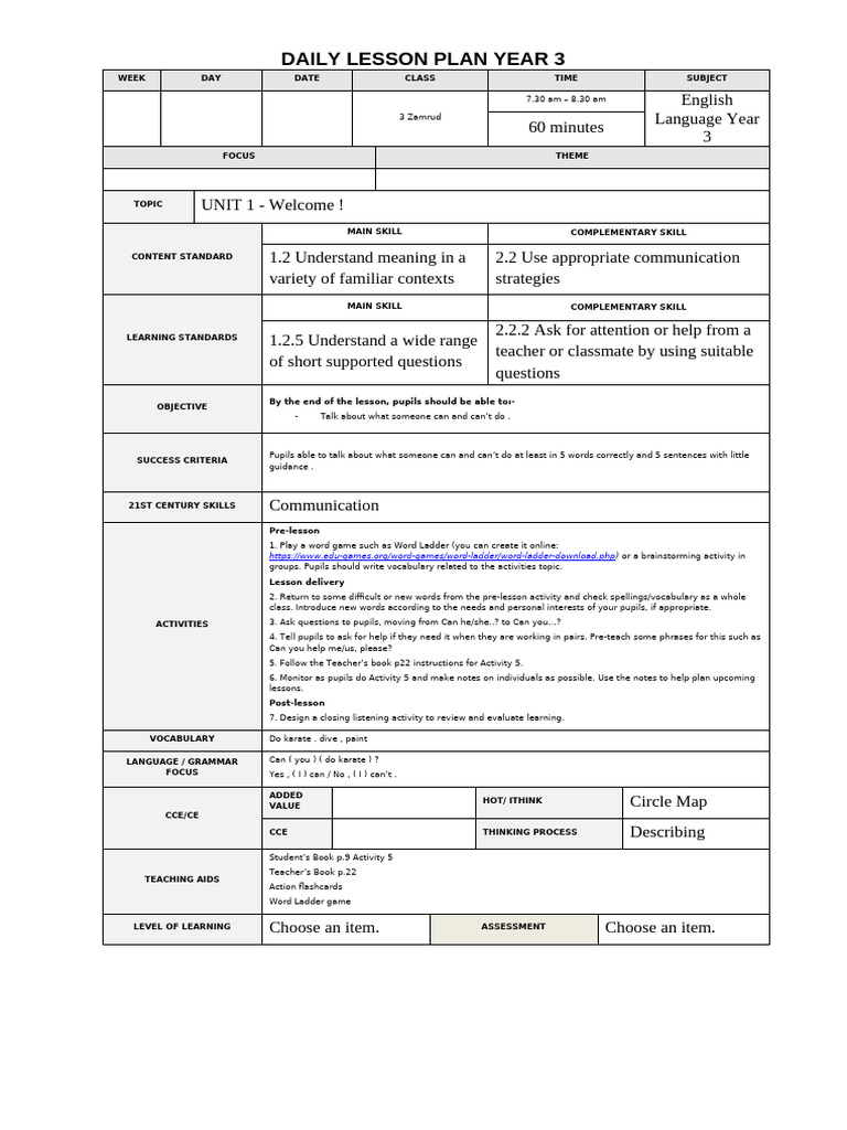 Week 3 - Welcome Revision Lesson Baru | PDF | Lesson Plan | Teachers