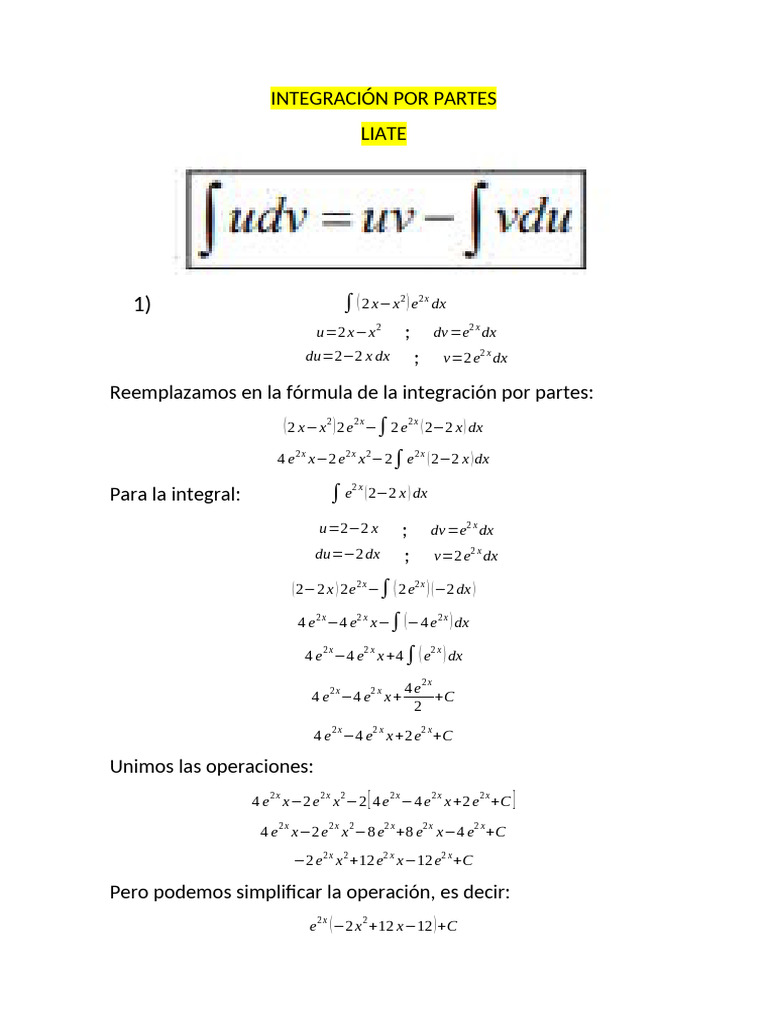 Integración por Partes: Ejemplos y Métodos | PDF