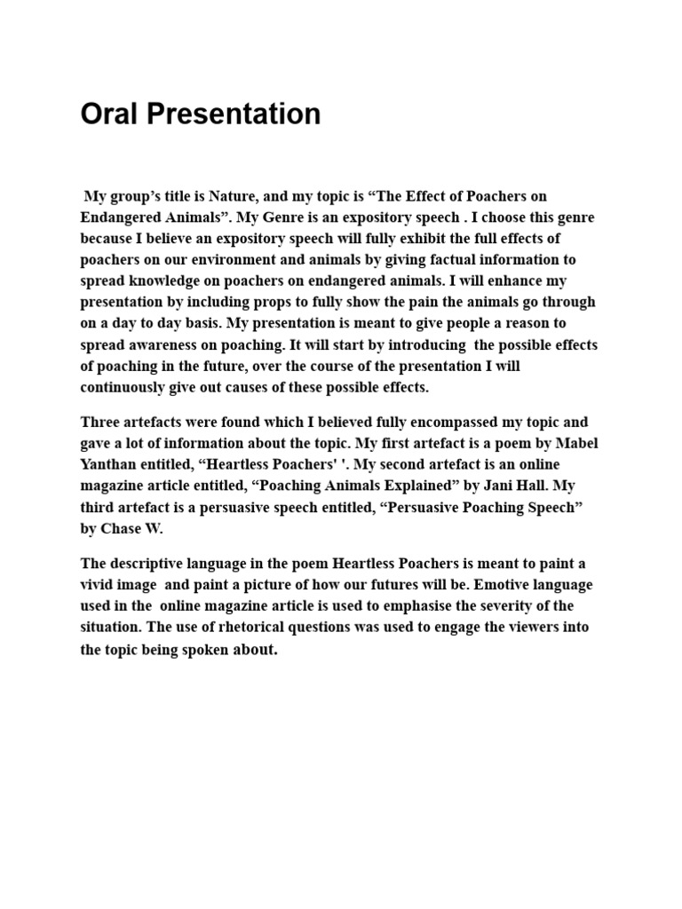 Oral Presentation | PDF | Poaching | Crime & Violence