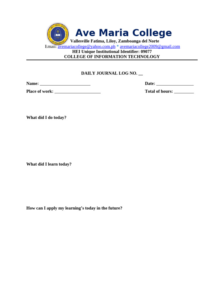 Daily Journal Template - IT College | PDF