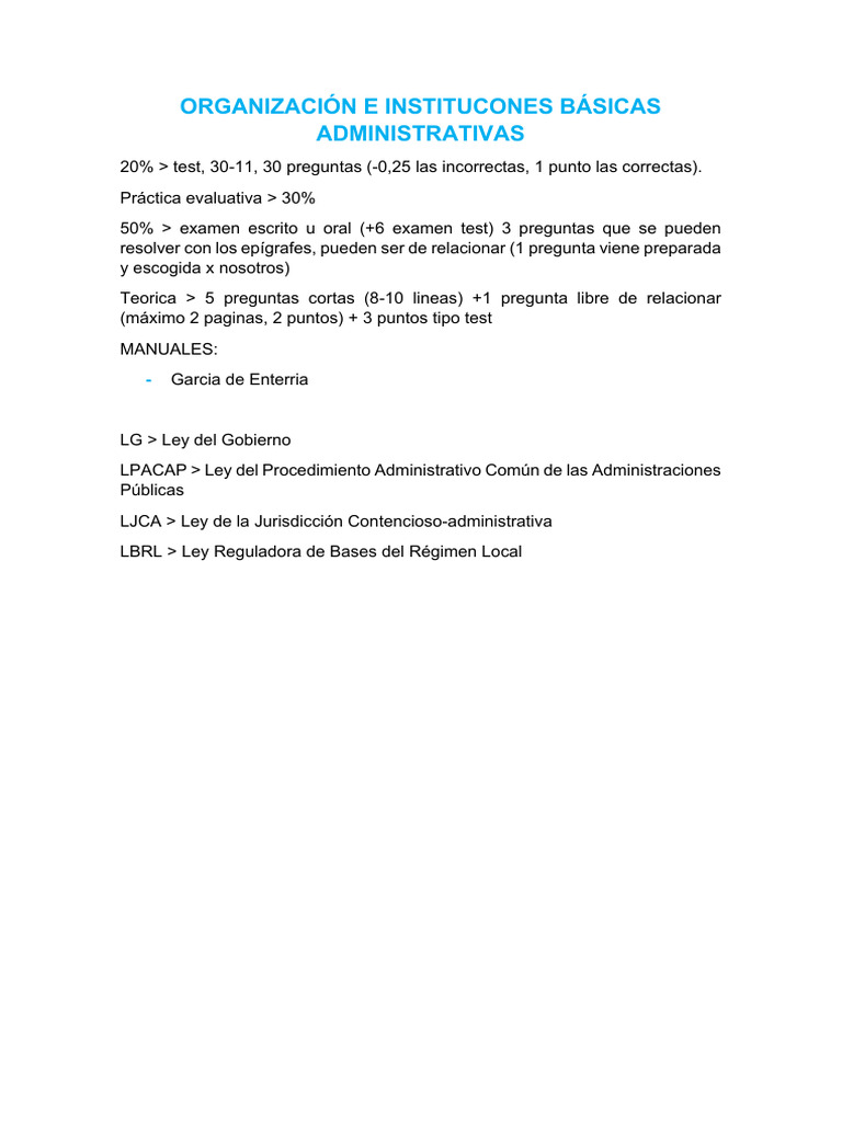Organización e Instituciones Básicas Administrativas. Tema 1 Al 21 | PDF | Regulación | Ley ...