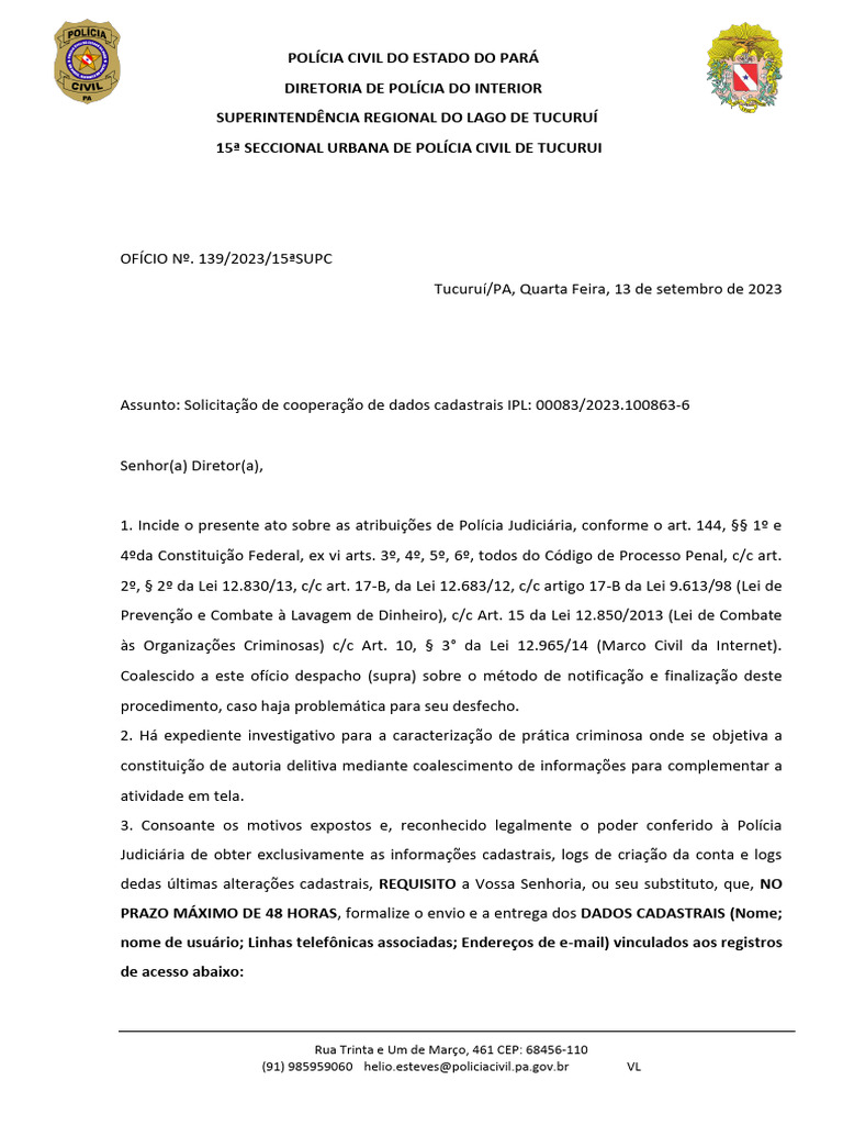 Oficio #139 - DW Telecom | PDF | Polícia | Polícia
