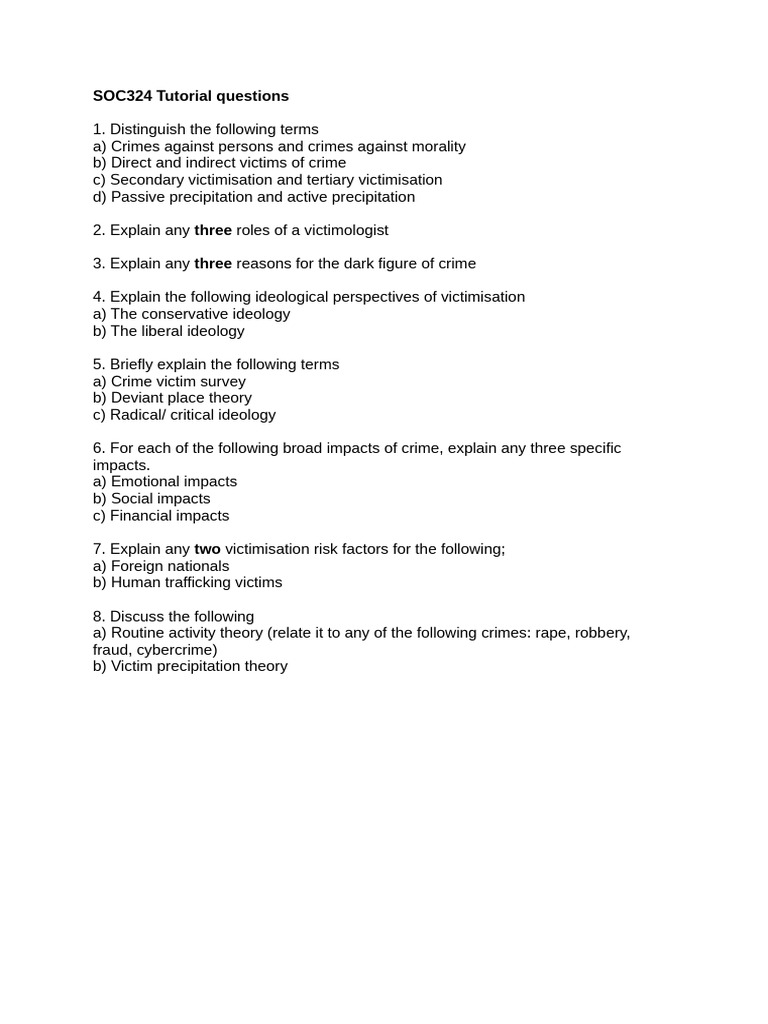 SOC342 Tutorial Questions | PDF
