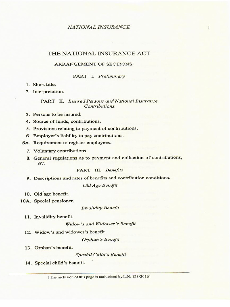 The National Insurance Act With Ammendments To 2016 April 2018 | PDF ...