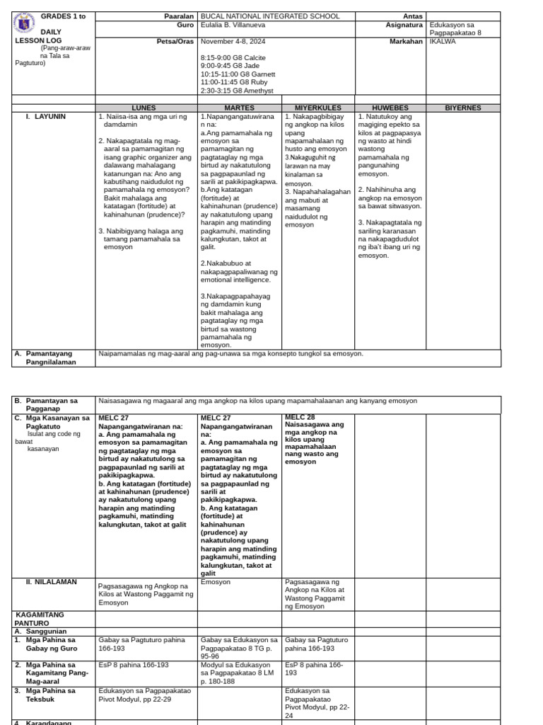 Q2-W6-DLL-General Curriculum | PDF