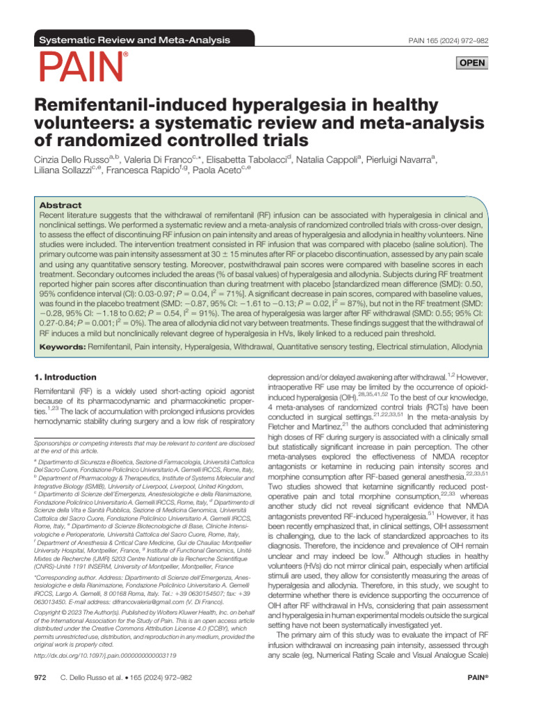 Hiperalgesia Por Remifentanil | PDF | Pain | Randomized Controlled Trial