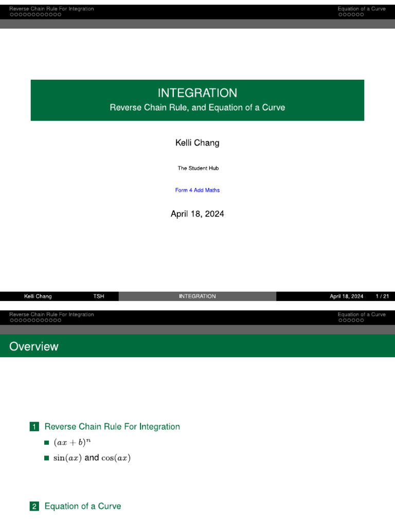 39 Integration II (Reverse Chain Rule and Obtaining Equation of Curve ...