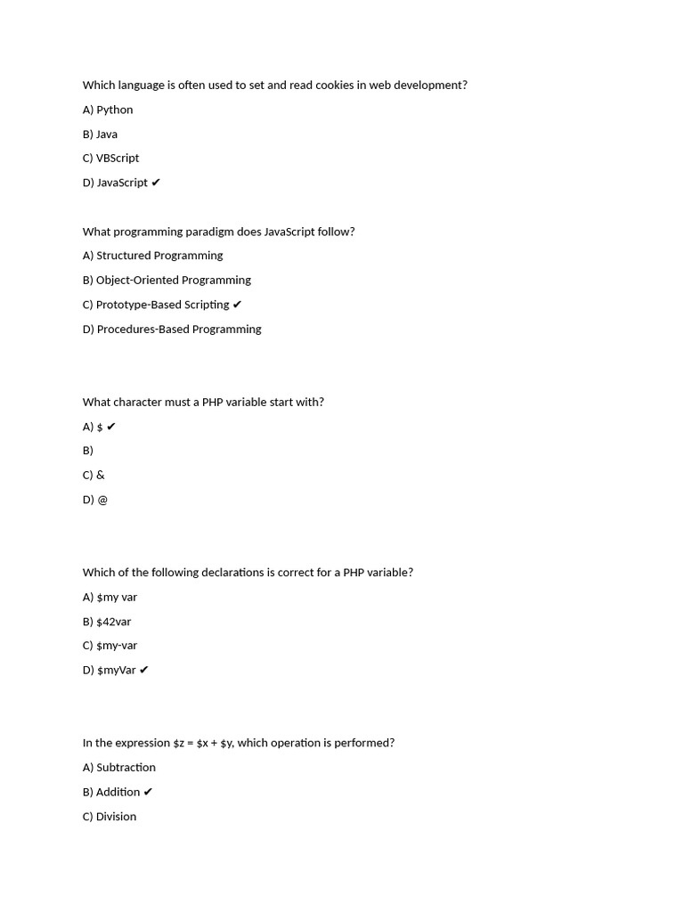 PHP One Marks With Answer | PDF