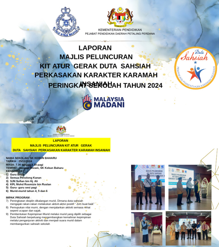 Laporan Peluncuran Kit Atur Gerak Duta Sahsiah Peringkat SKKB | PDF