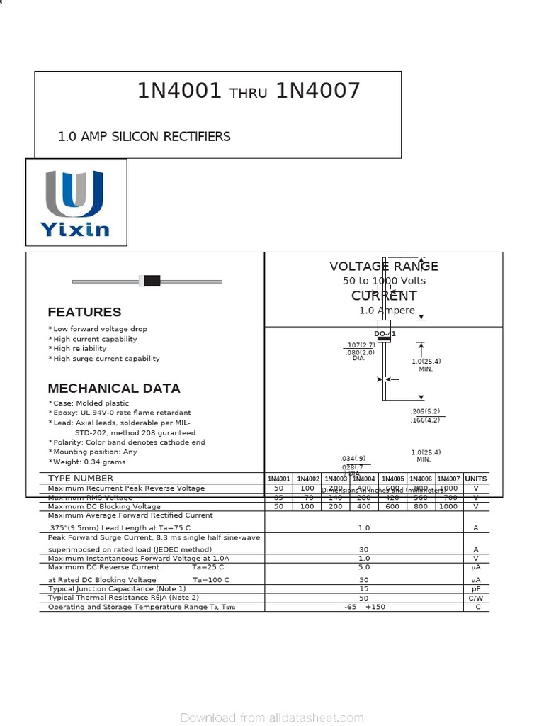 1N4007 (!) | PDF | Rectifier | Electrical Resistance And Conductance
