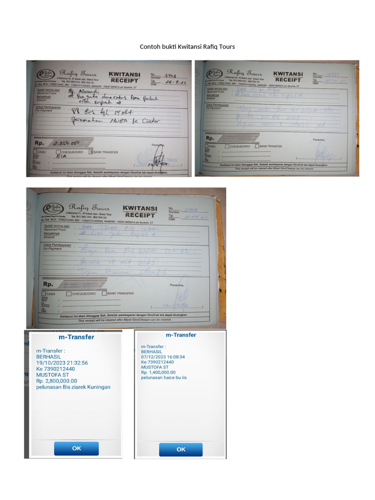 Contoh Bukti Peembayaran Sewa Bus Rafiq Tours | PDF