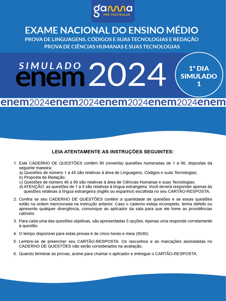 Simulado Enem 01 - Dia 1 - Gabarito Comentado | PDF