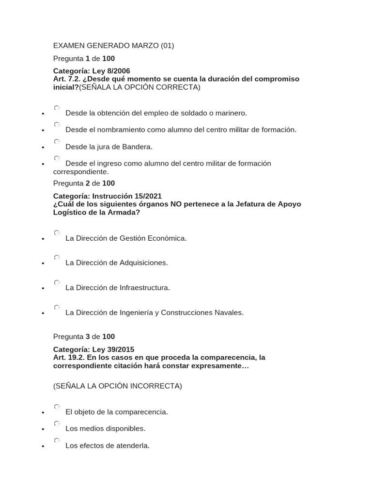 Simulacro Examen Marzo 01 | PDF | Personal (militar) | OTAN