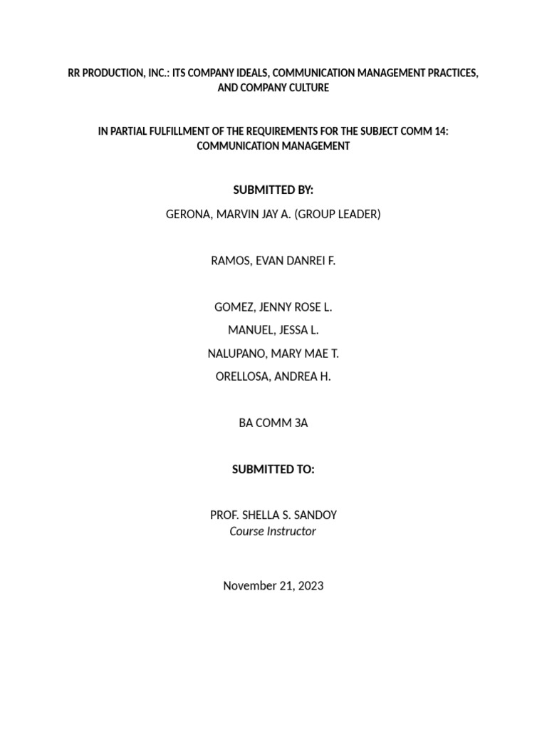 Research—Rr Production | PDF | Leadership | Brand