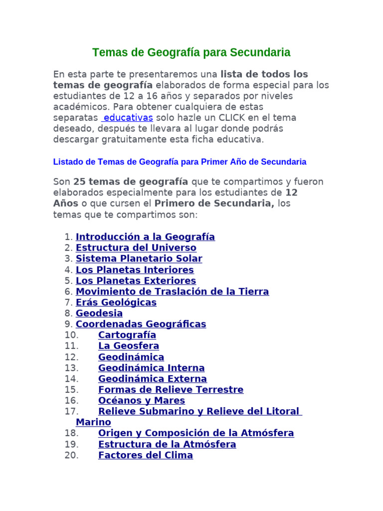 Temas de Geografía para Secundaria | PDF | Perú | Américas