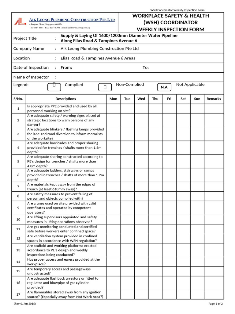 WSHC InspectionForm ETPL | PDF | Occupational Safety And Health | Safety