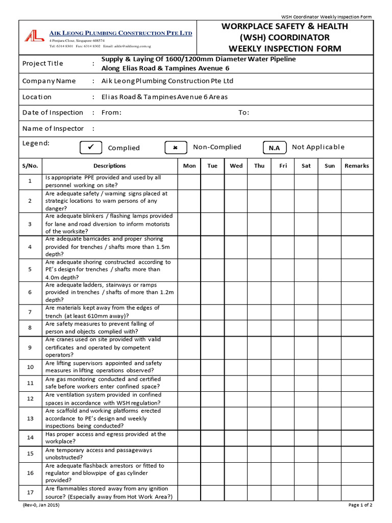 WSHC InspectionForm ETPL | PDF | Safety | Occupational Safety And Health