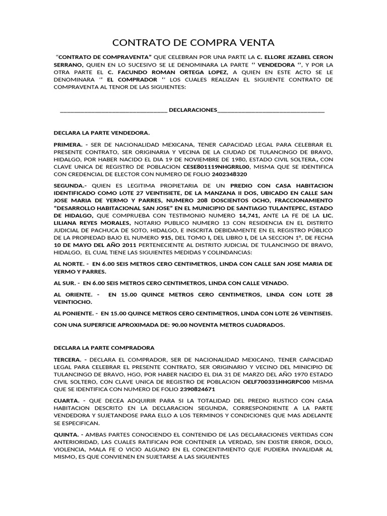 Contrato De Compraventa Casa