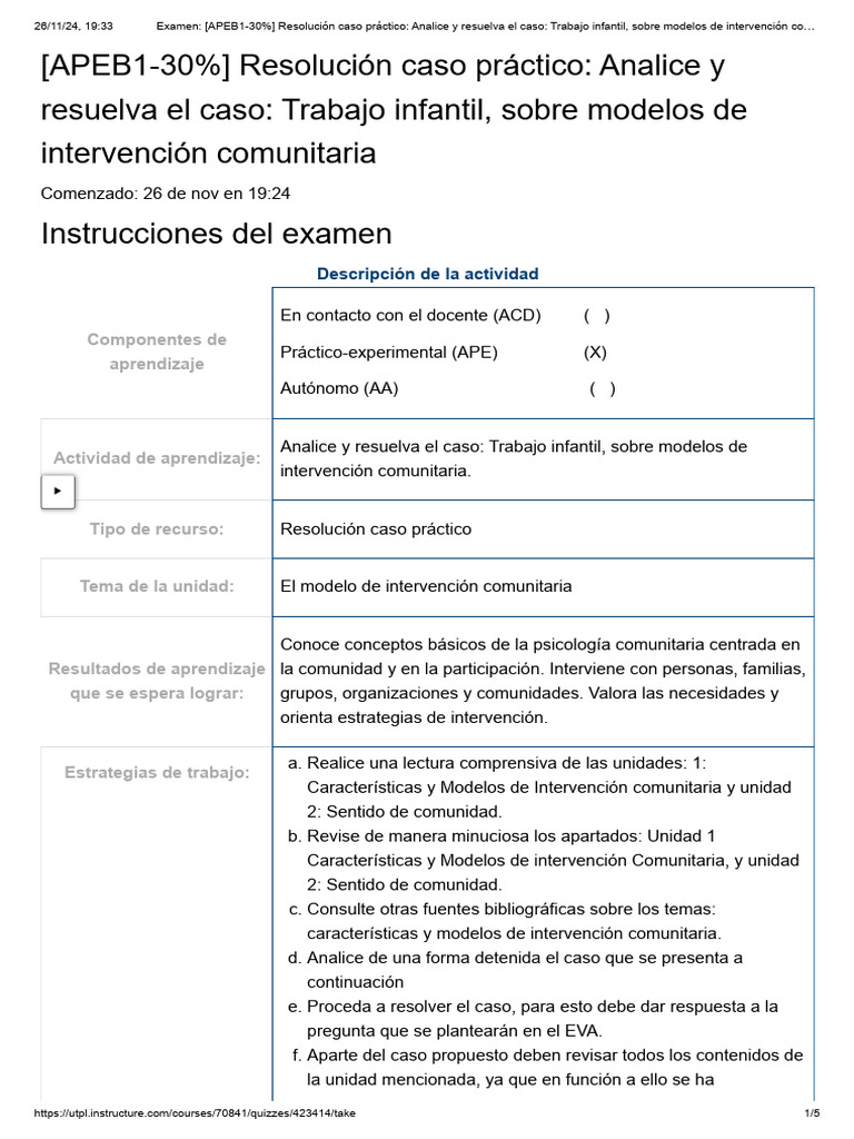 Examen - (APEB1-30%) Resolución Caso Práctico - Analice y Resuelva El Caso - Trabajo Infantil ...