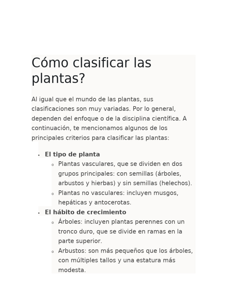 Clasificación de Plantas: Tipos y Criterios | PDF | Arboles | Plantas