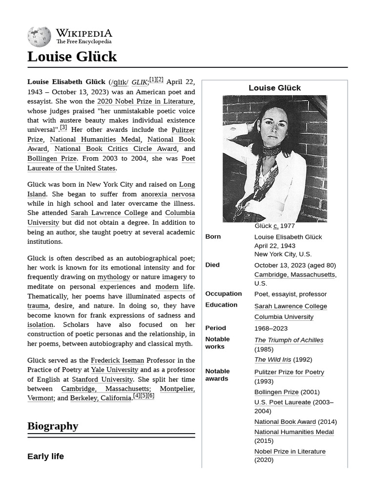 Louise Glück | PDF | Poetry