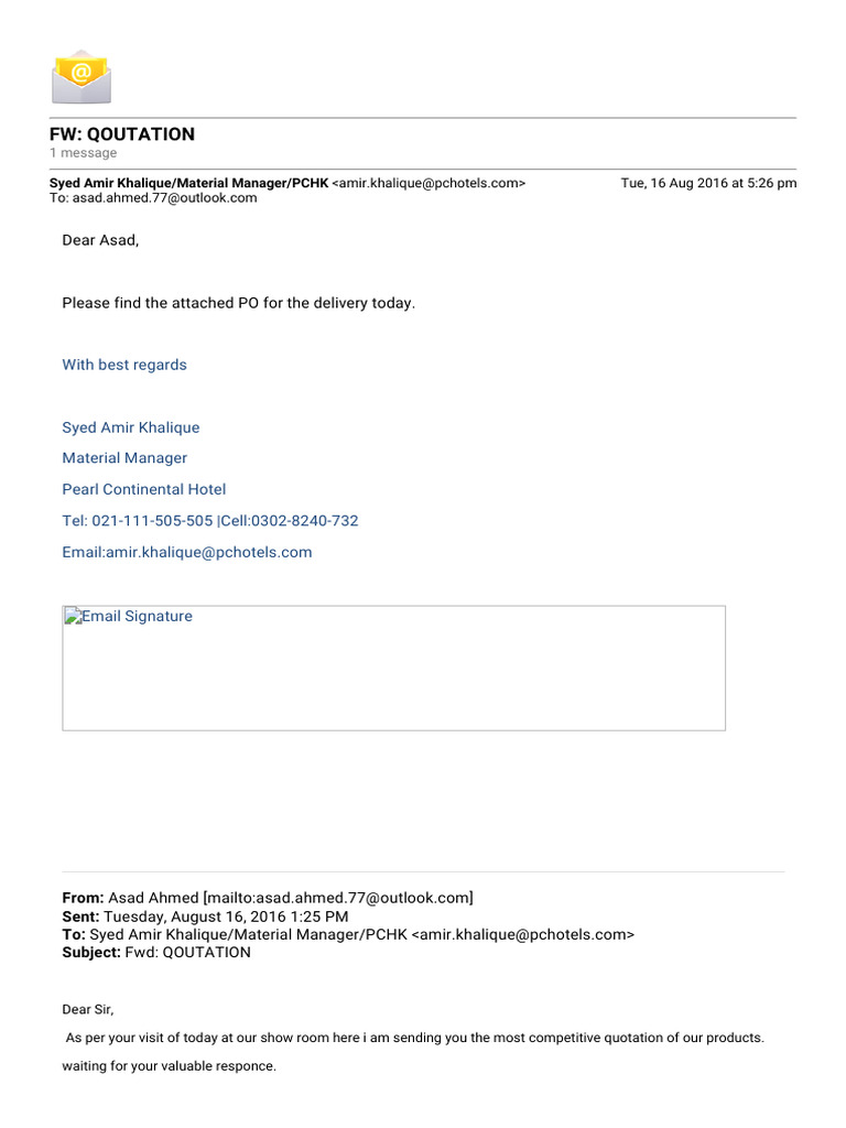 Email - FW: QOUTATION | PDF