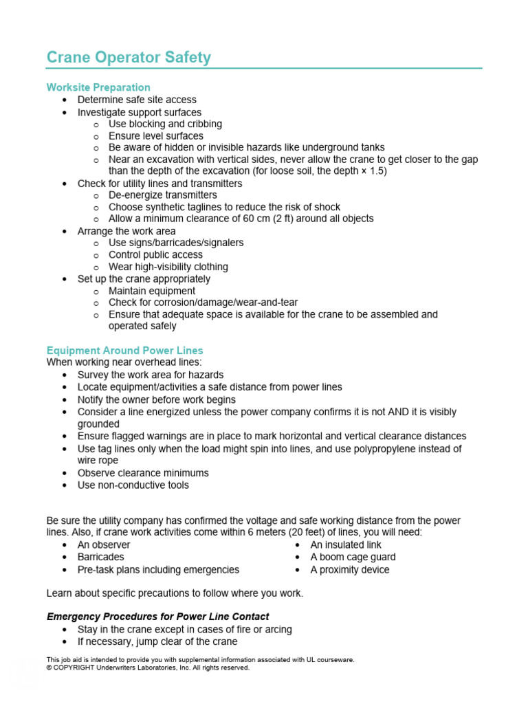 Crane Operator Safety Job Aid PS5-00867 | PDF | Crane (Machine ...