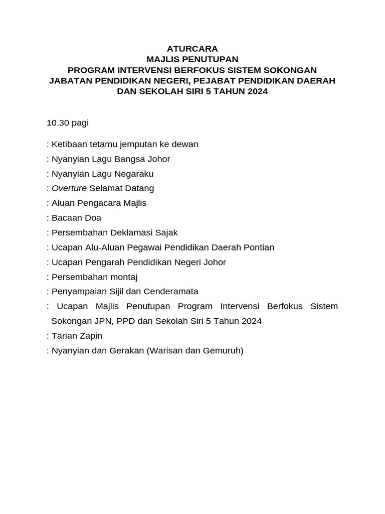 Aturcara Majlis Penutupan - Edit | PDF