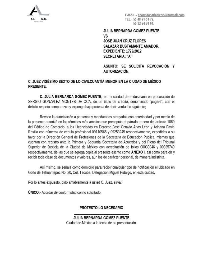 Escrito Revocación y Autorización 1723-2012 | PDF