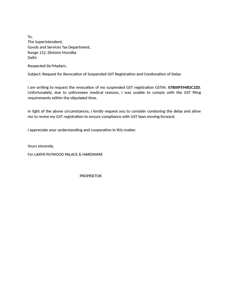 Sample GST Letter For Revocation | PDF