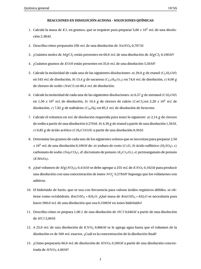 Ejercicios Propuestos | PDF | Precipitación (Química) | Concentración