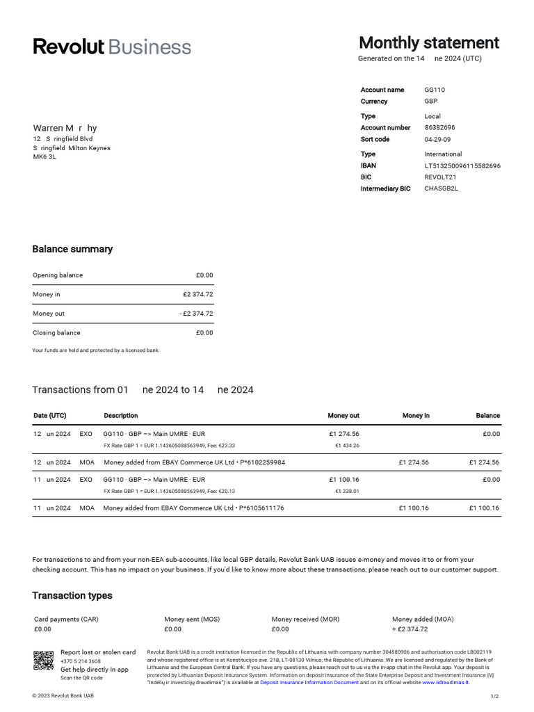 Revolut Statement | PDF | Banks | Banking