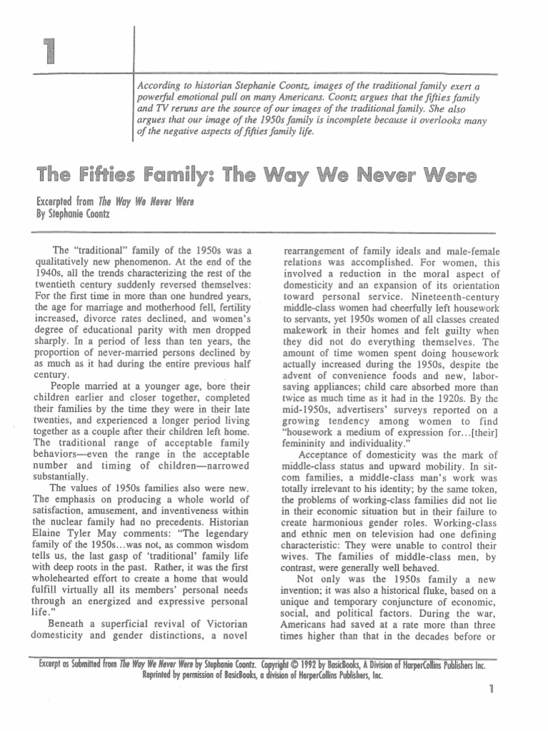 Coontz The Way We Never Were | PDF