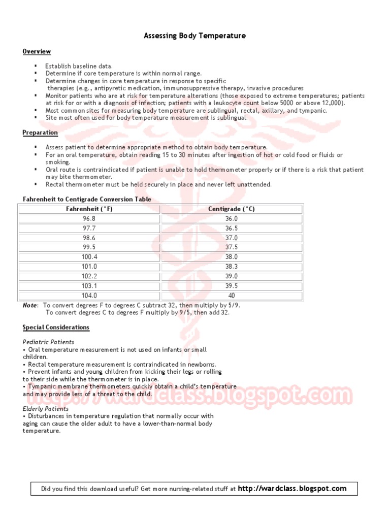 Procedure - Assessment Body Temperature | Thermometer | Temperature