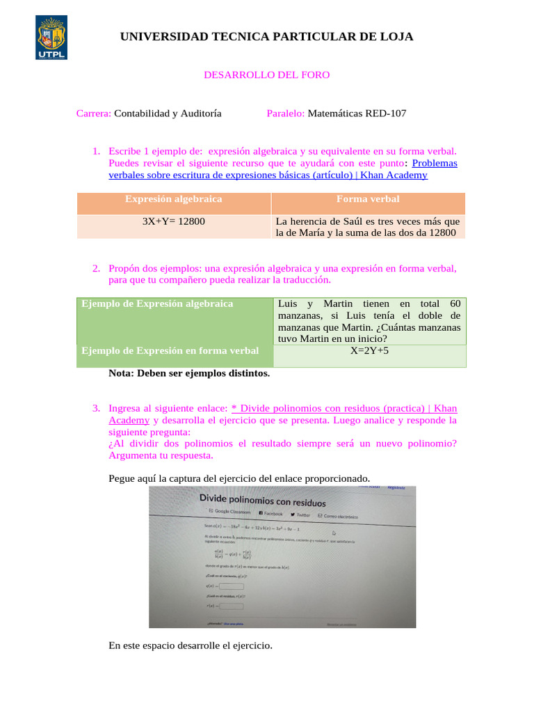 Matematica Utpl | PDF | Fórmula | Matemáticas