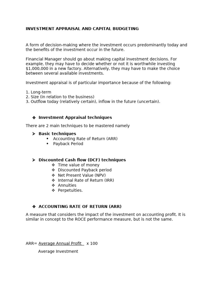 Investment Appraisal - Note | PDF | Net Present Value | Internal Rate ...