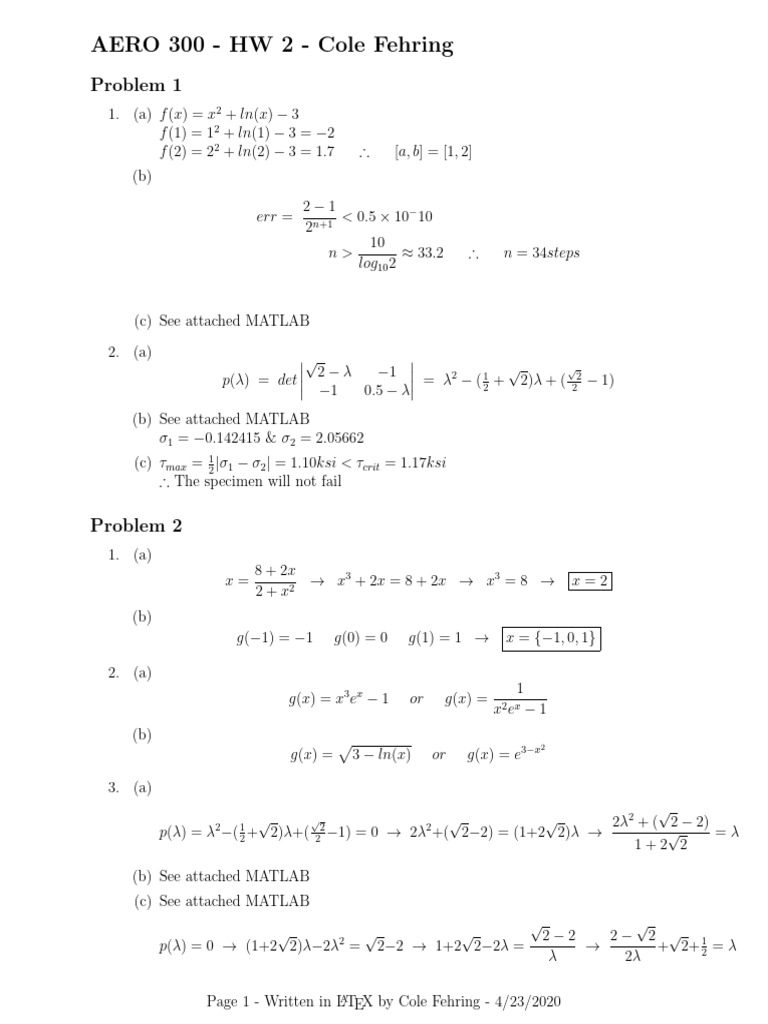 AERO300 HW2 Final | PDF