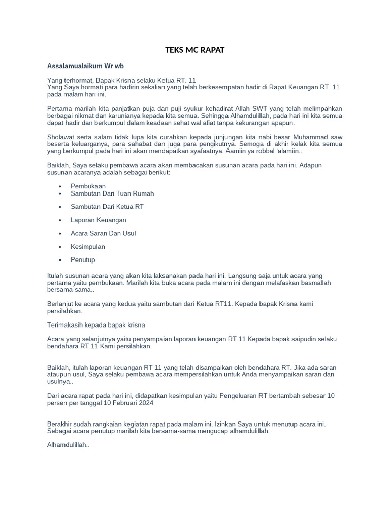 Teks MC Rapat | PDF