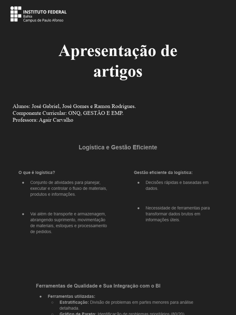 Integração de BI e Qualidade na Logística | PDF | Inteligência ...