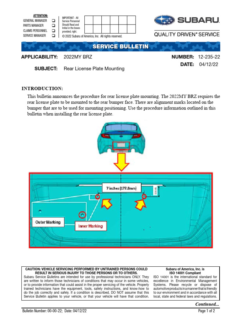 Rear License Plate Mounting 12-235-22 | PDF | Vehicle Registration ...
