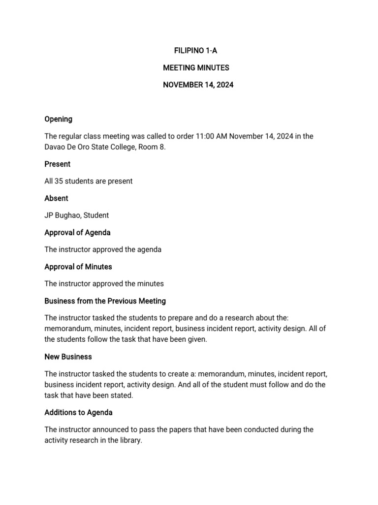 Meeting Minutes Calabite | PDF