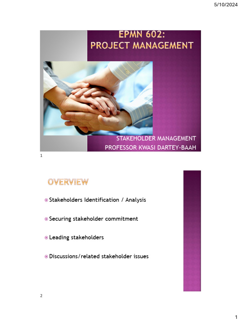 Lecture 3 - Stakeholder Management - l3 | PDF | Project Management | Business