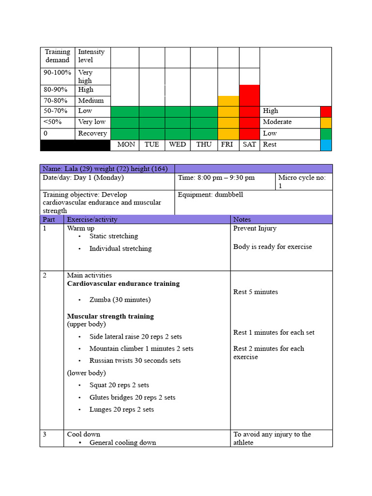 Training Log - Workout | PDF