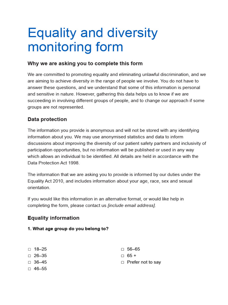 Equalities & Diversity Monitoring Form | PDF | Marriage | Civil Union