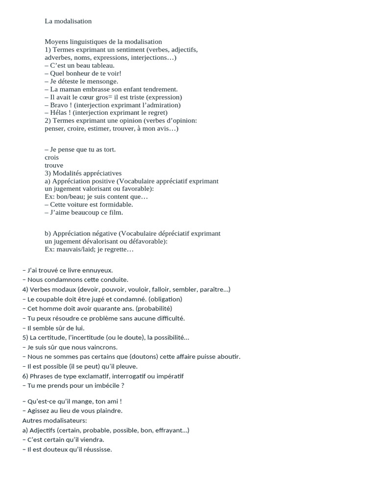 La Modalisation | PDF | Phrase | Verbe