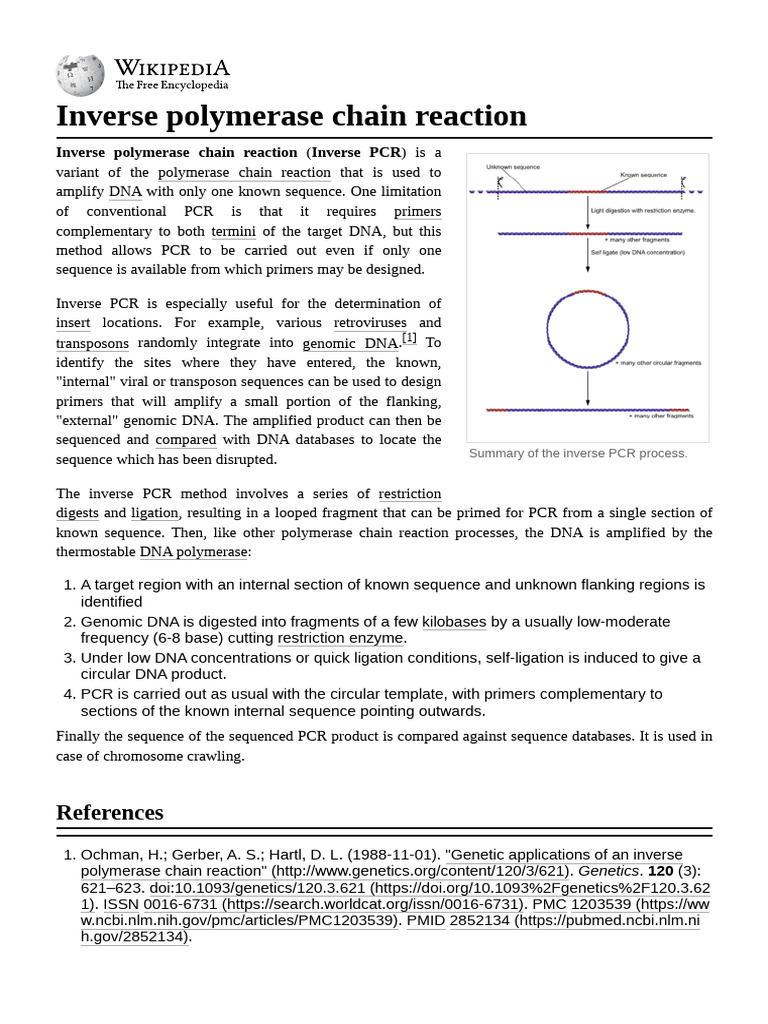 Inverse Polymerase Chain Reaction | PDF | Polymerase Chain Reaction | Dna Sequencing
