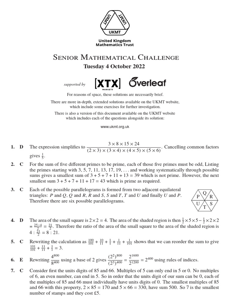 SMC 2022 Solutions | PDF | Area | Square Root
