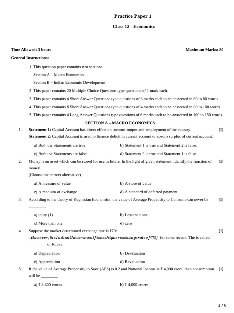 Practice Paper 1 | PDF | Economics | Gross Domestic Product
